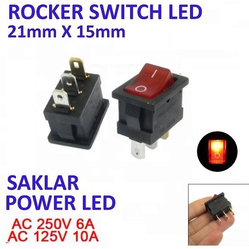 Jual Saklar Power LED 21mm x 15mm Rocker Switch dengan 3 kaki 3P Lampu ...