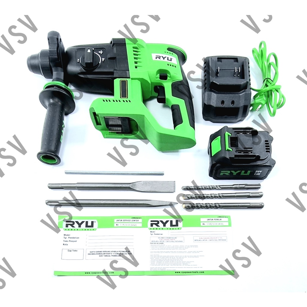 Jual RYU RCRH26 Cordless Rotary Hammer 26mm Bor Battery Mesin Bor ...