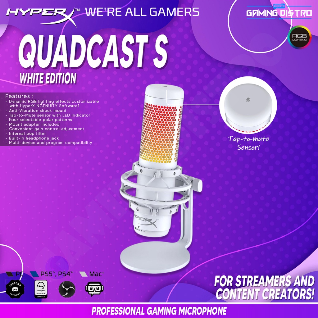 Jual Microphone HyperX Quadcast S White Edition - Mikrofon Untuk ...