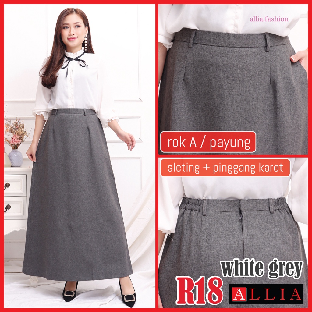 Jual Rok A Line / ALLIA R18 White Grey M - 7L / Rok Payung Jumbo / Rok ...