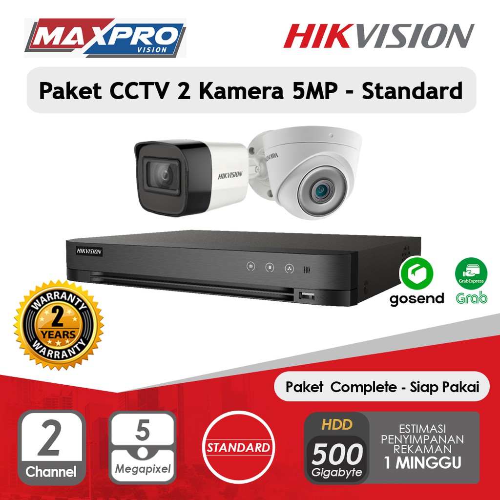 Jual PAKET CCTV 2 CAMERA 5MP STANDARD 500 GB HDD HIKVISION | Shopee ...