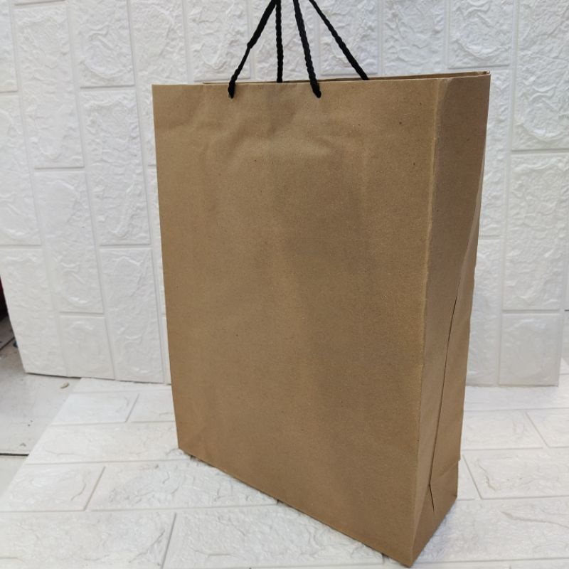 Jual paper bag polos/paper bag coklat ukuran 25x32x10cm 1pack isi 12pc ...