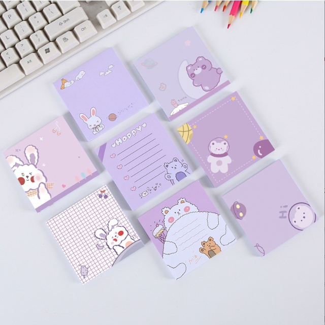 Jual Korean cute purple bear Sticky Note / Notes Grid Garis daily ...