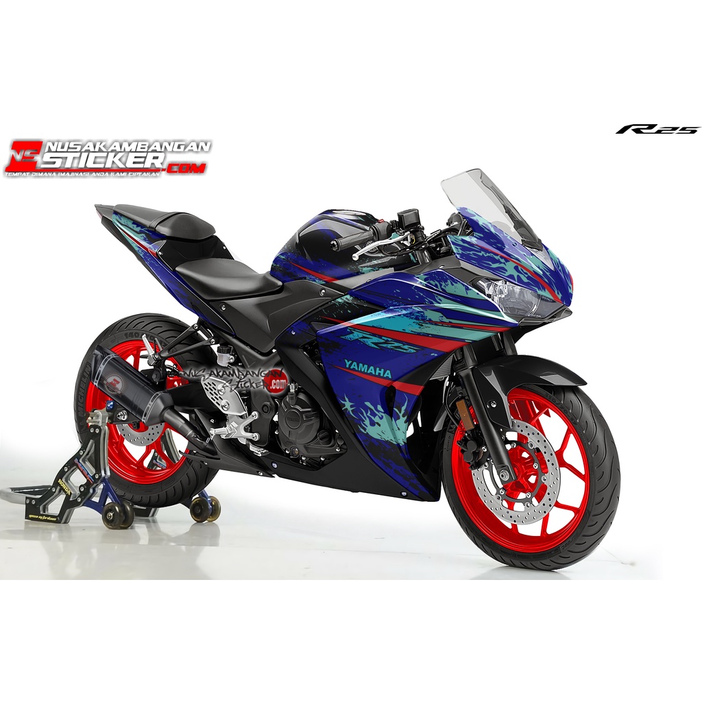 Jual Stiker Decal Motor Yamaha R25 Full Body Biru Bercak Grafis Racing ...