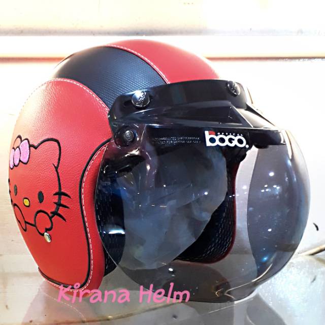 Jual Helm Bogo Retro Klasik Full Kulit Gambar Hello Kitty Warna Warna ...
