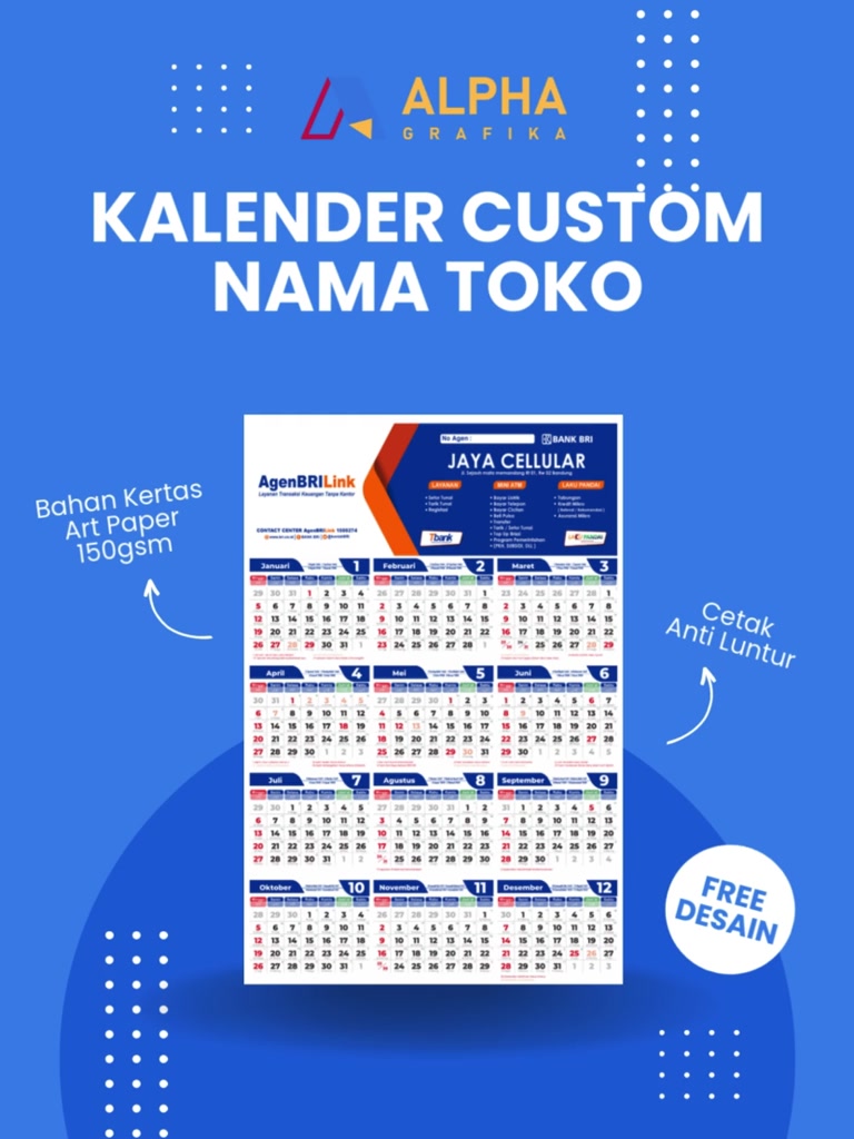 Jual (Bisa Satuan) Kalender 2026 Agen BRILink | Kalender Dinding 2026 ...