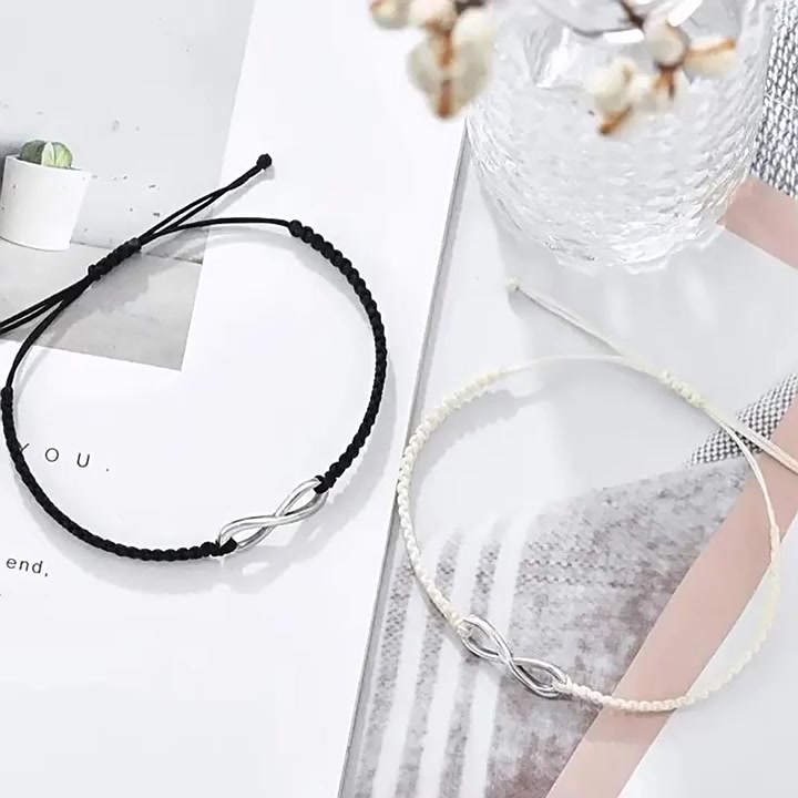 Jual COD Hitam Gelang Tali Handmade Desain ∞ Infinity Untuk Pasangan ...