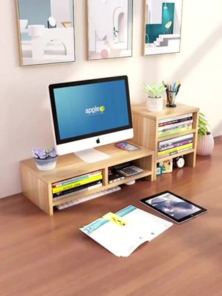 Jual Meja Belajar Monitor Stand Desk Organizer Stand Monitor Kayu Rak ...