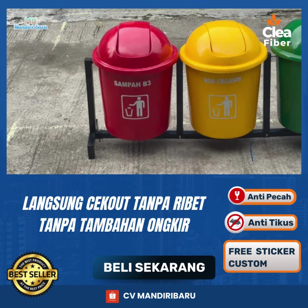 Jual TEMPAT SAMPAH FIBER 3 PILAH BULAT ORGANIK, ANORGANIK, B3 50 LITER ...