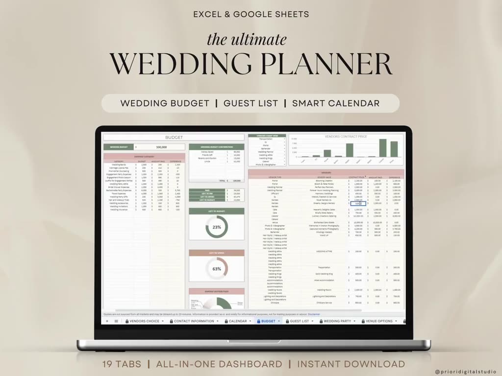 Jual [T0111] Ultimate Wedding Planner Spreadsheet Excel & Google Sheets ...