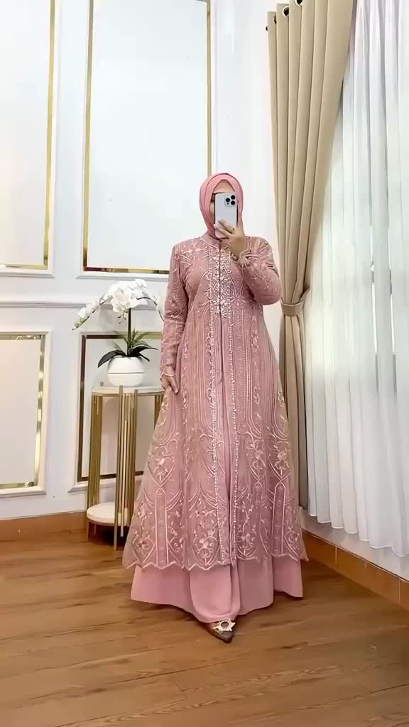 Jual Gamis Pesta Mewah Elegant Laksmi Maxy BO Bahan Ceruty Babydoll Full Puring Mix Brukat ...