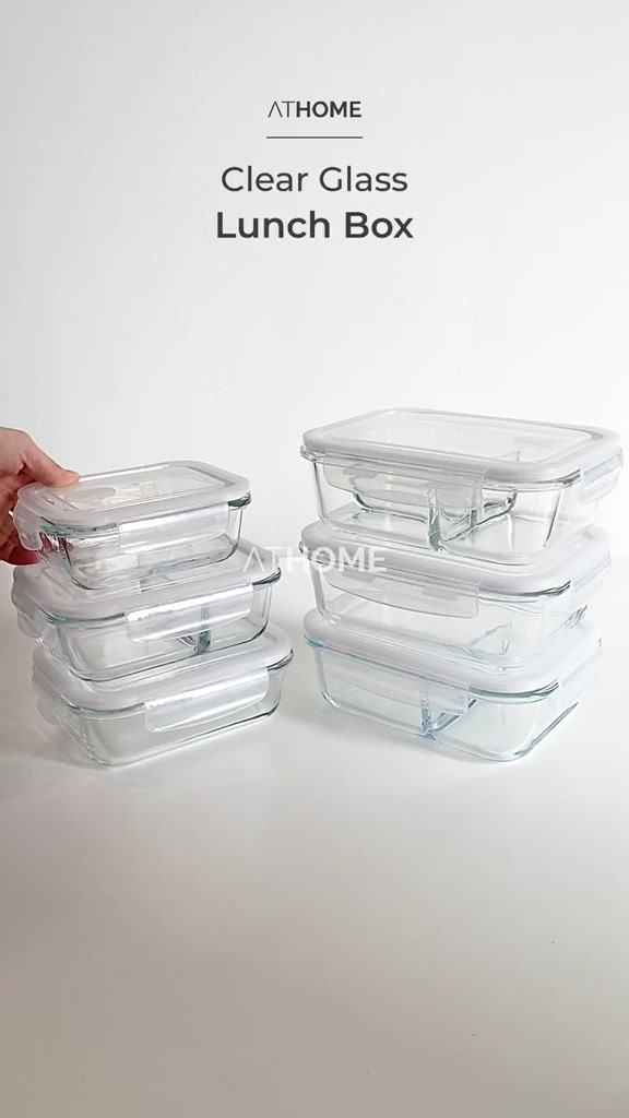 Jual ATHOME Clear Glass Lunch Box / Kotak Makan Kaca Sekat Kedap Udara ...