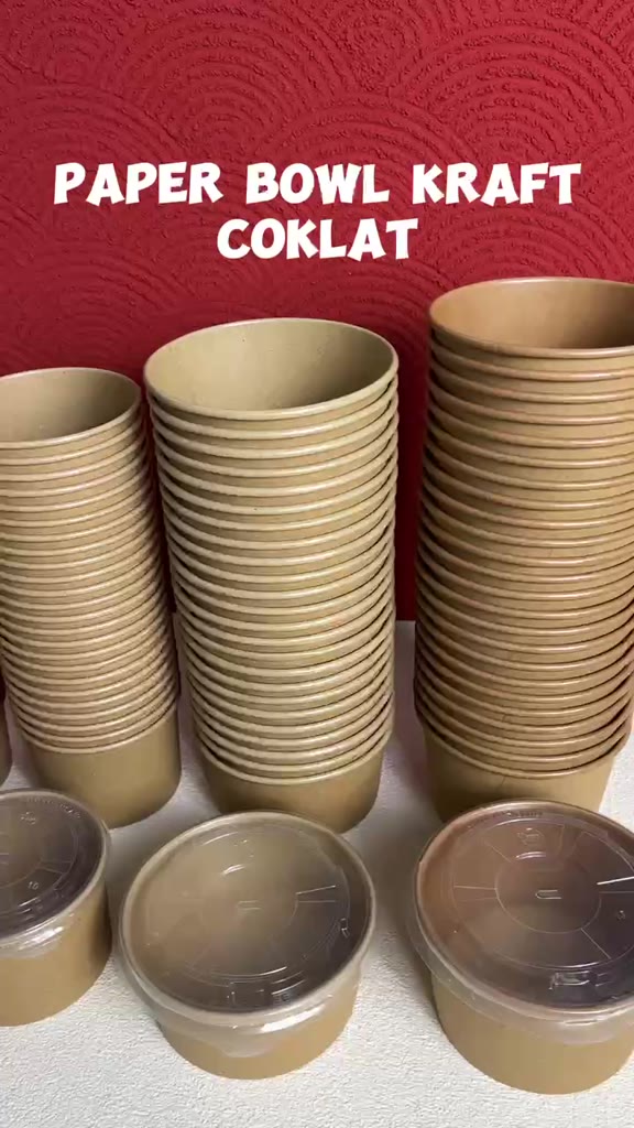 Jual [ISI 25 PCS] Paper Bowl Kraft Coklat + Tutup / Paper Rice Bowl Mangkok Kertas Coklat ...
