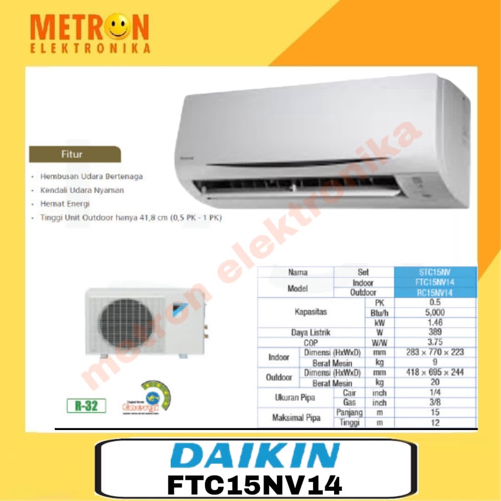 Jual DAIKIN FTC 15 NV14 STANDART AIR CONDITIONER / AC SPLIT 0,5 PK ...