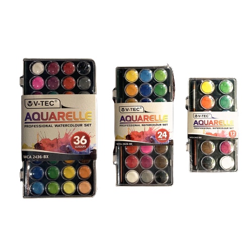 Jual V-TEC Aquarelle Watercolor Cake Set / Cat Air Aquarelle Set 12 24 36 Warna / V-TEC ...