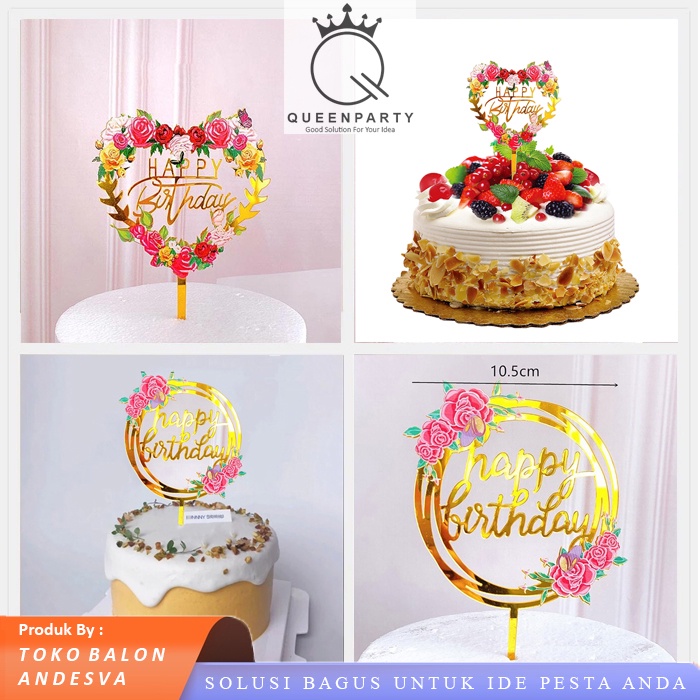 Jual Cake Topper hbd Bunga / Hiasan Kue Acrylic HBD Bunga / toper kue ...