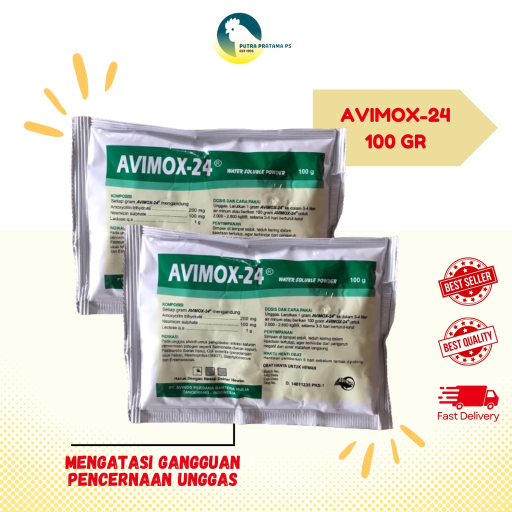 Jual AVIMOX-24 100 GR - AVINDO - Antibiotik Pencernaan Unggas | Shopee ...