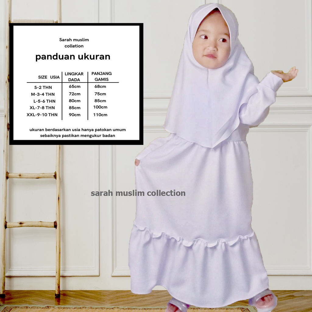 Jual Baju muslim anak cewek set jilbab/hijab putih nabila kids untuk 2 ...