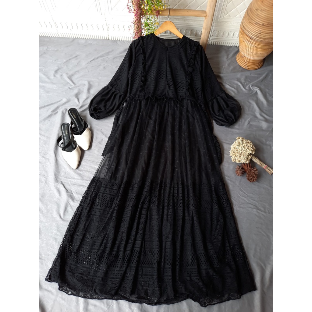 Jual Helvetica burkat dress - gamis burkat mix tille polkadot - gamis ...