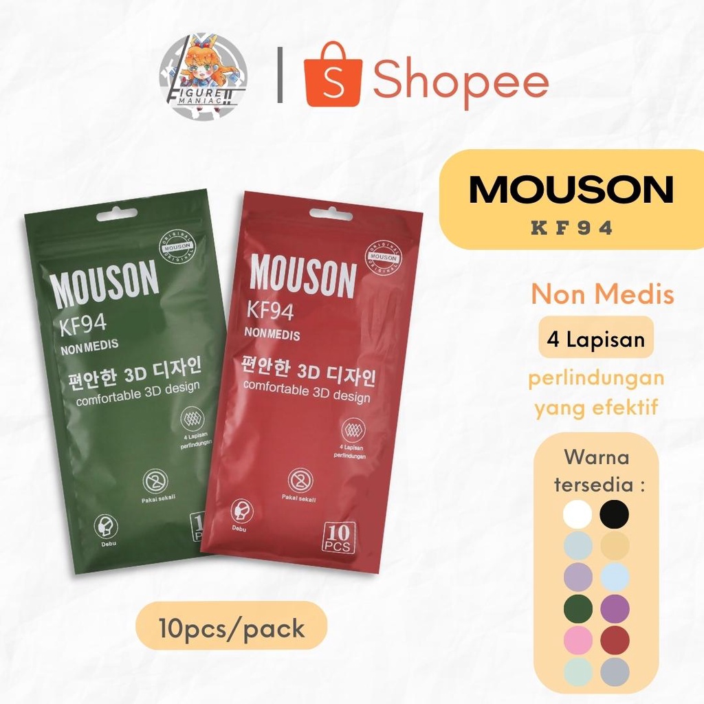 Jual Figure Maniac - Masker KF94 MOUSON Sachet isi 10 Pcs Putih Hitam Abu Shrimp Pink Maroon 4 ...