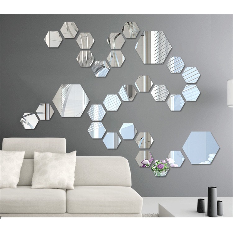 Jual SGS Hexagonal Cermin Tempel Kaca Sticker Segi Enam Hexagon Mirror ...