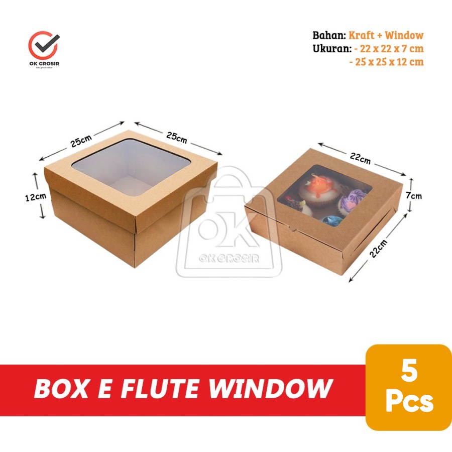 Jual Dus Box Kotak Eflute Window Mika / Box Kue Packing Coklat Kraft (5 ...