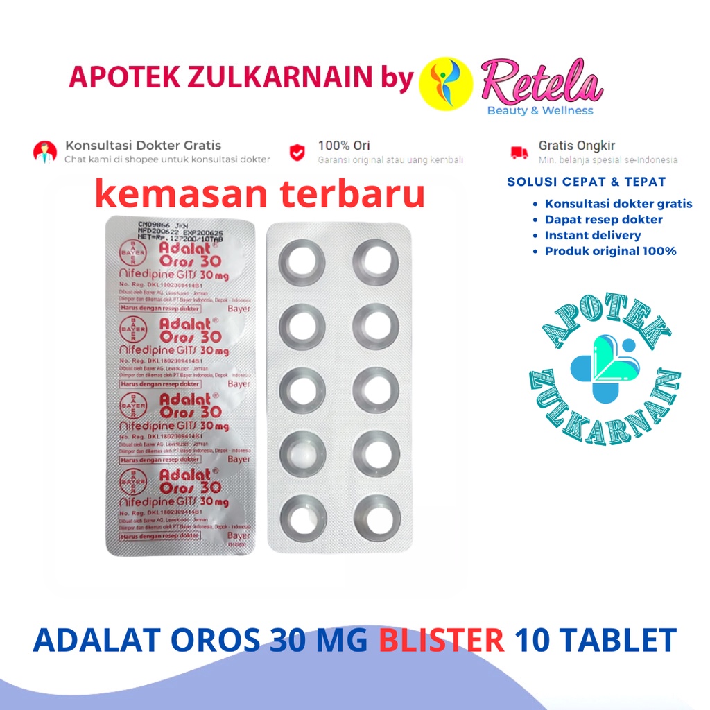 Jual ADALAT OROS 30 Mg 1 Blister 10 Tablet | Shopee Indonesia