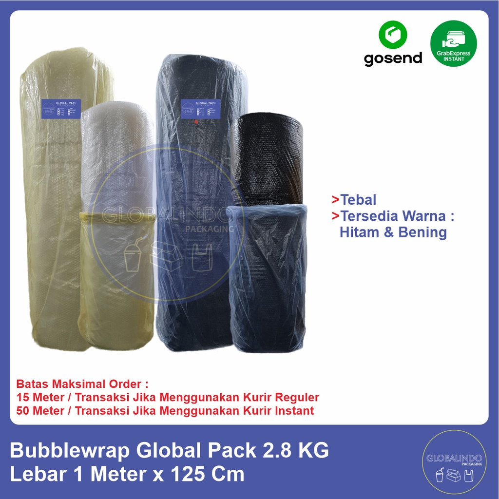 Jual Bubble Wrap Globalpack Meteran - Hitam & Bening (2.8kg) | Shopee Indonesia