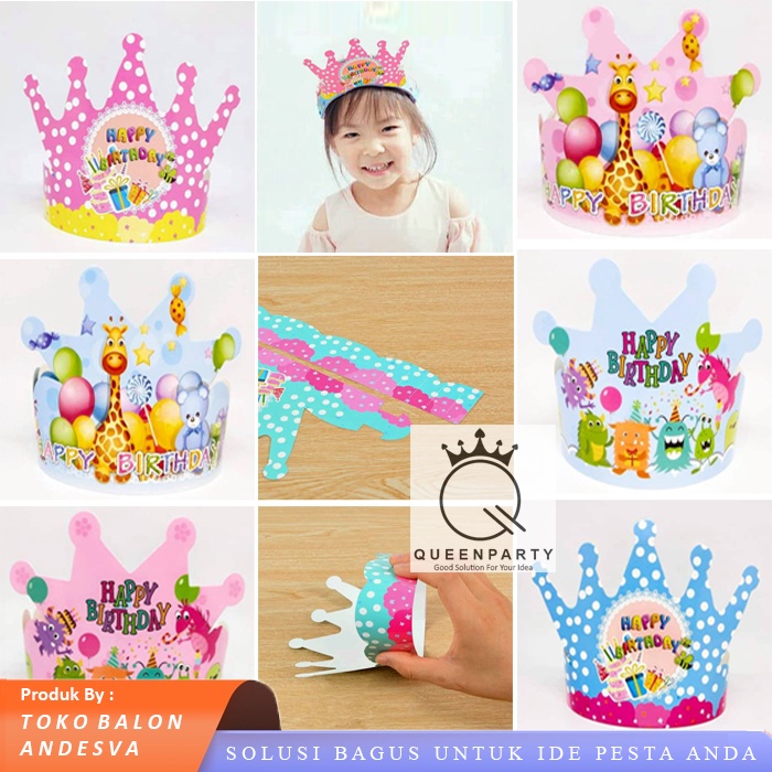 Jual topi ultah kertas mahkota karakter / Topi ulang tahun anak / topi ...