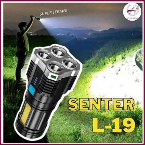 Jual TERANG JARAK JAUH SENTER L19 4 LED USB RECHARGEABLE / SENTER 4 ...