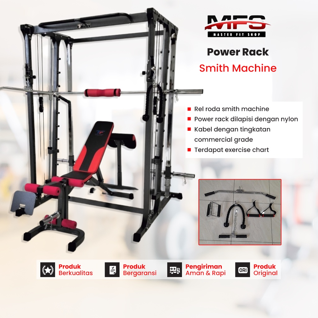 Jual Power Rack Smith Machine Alat Fitness Rumahan Multifungsi Variasi ...
