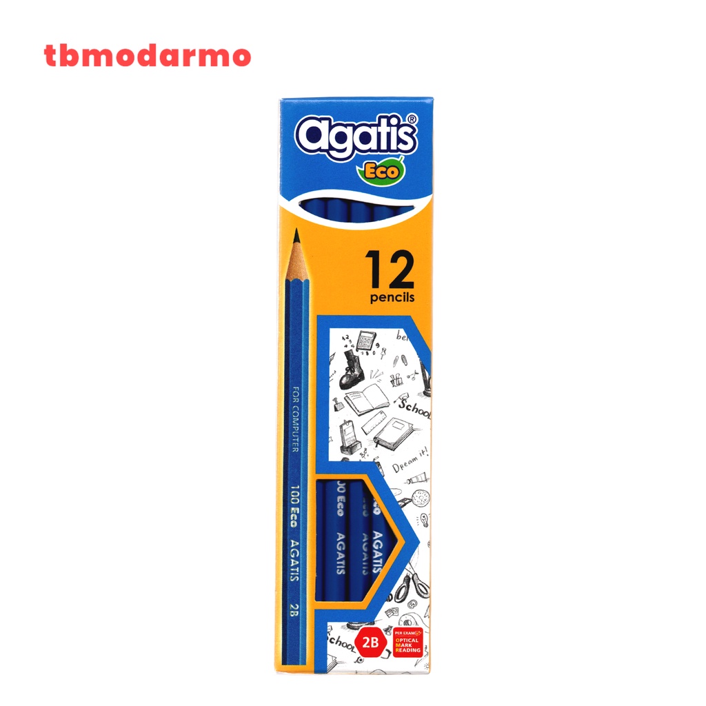 Jual TBMO PACK AGATIS ECO WOOD HEXAGONAL GRAPHITE BLUE PENCIL 2B ISI 12 ...