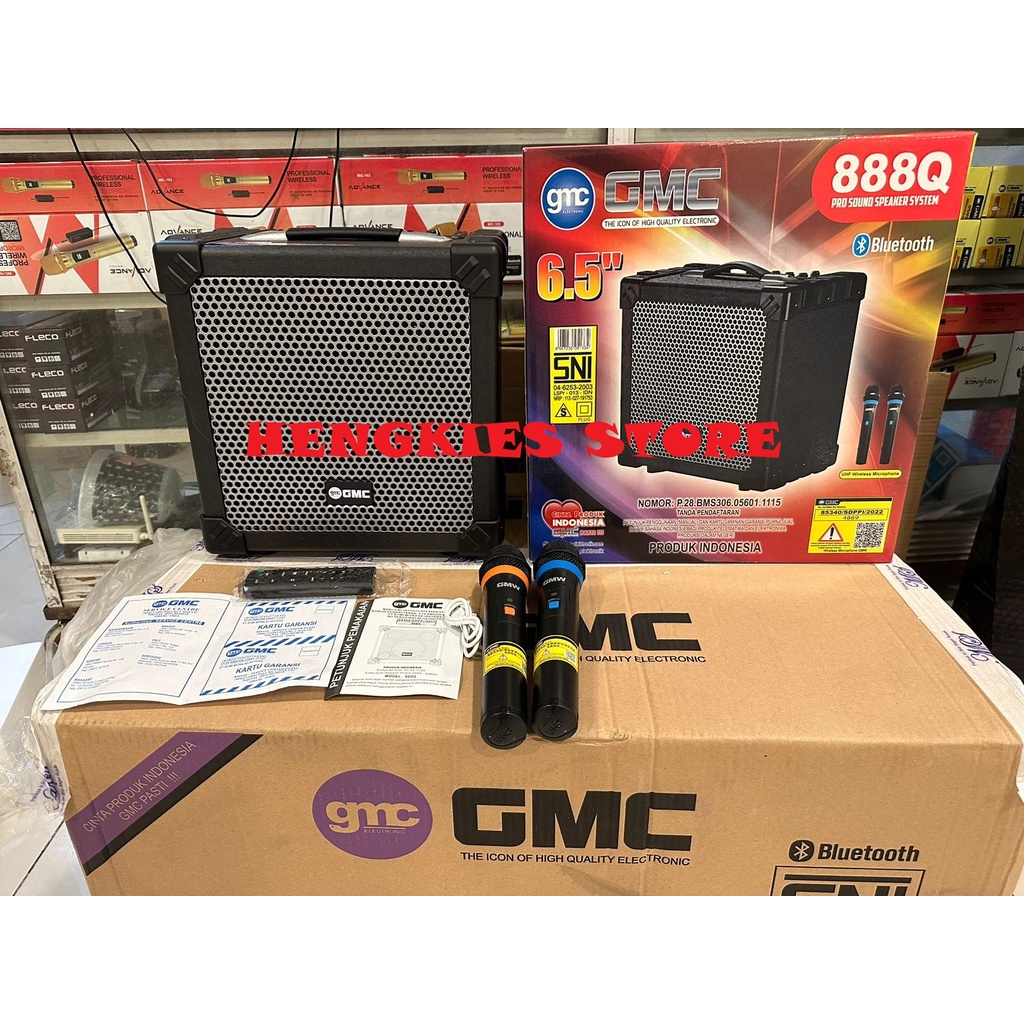 Jual SPEAKER GMC 888Q PORTABLE BLUETOOTH + 2 MIC WIRELESS | Shopee Indonesia