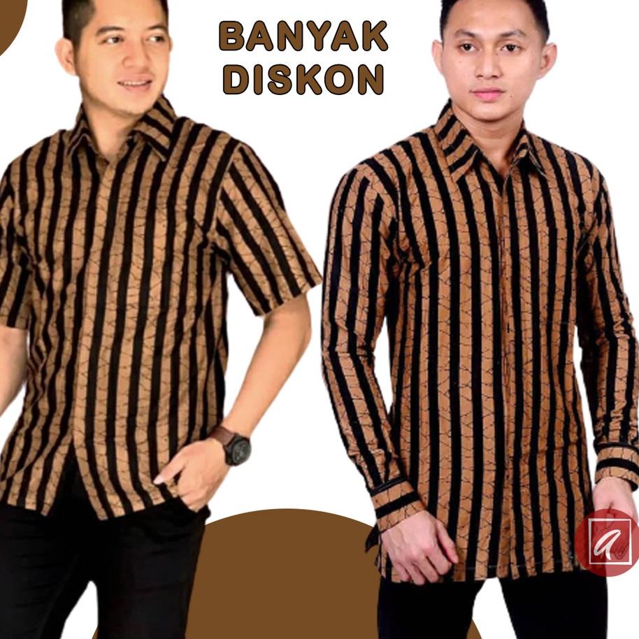 Jual NAY184 Kemeja Batik Pria Lurik Lengan Panjang Motif Lurik Hem ...