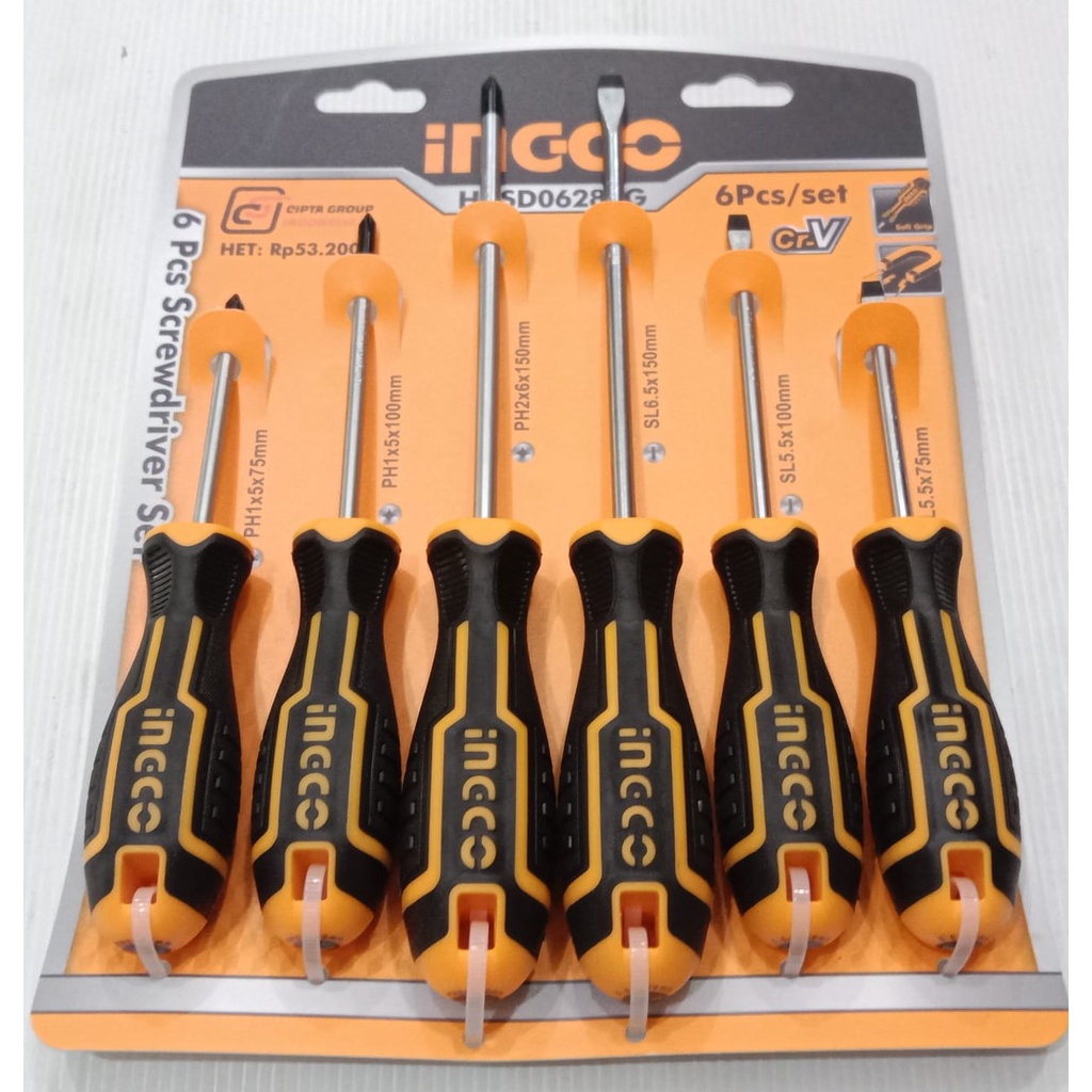 Jual Obeng min plus anti slip set 6 obeng set gagang karet magnet ingco ...