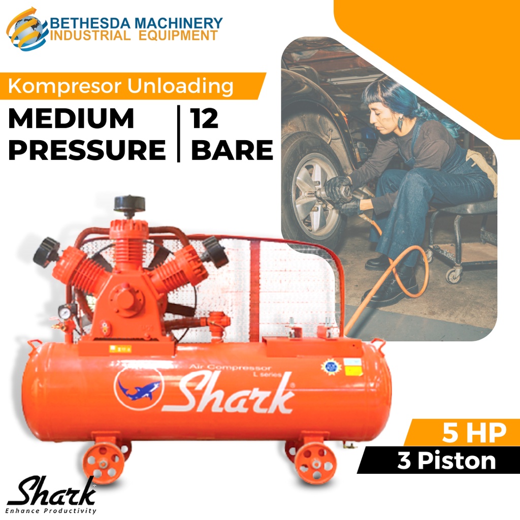 Jual Kompresor Udara 5 HP Shark Unloading Air Compressor 5HP tekanan 12 ...