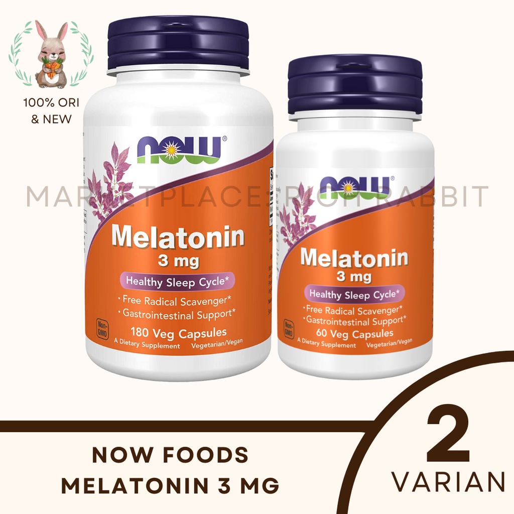 Jual NOW Foods Melatonin 3 mg 60 180 Veg Capsules Obat Bantu Tidur ...