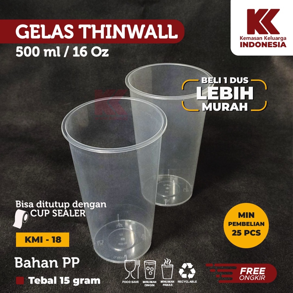 Jual CUP INJECTION 16oz 500ML TANPA TUTUP / GELAS THINWALL / GELAS ...