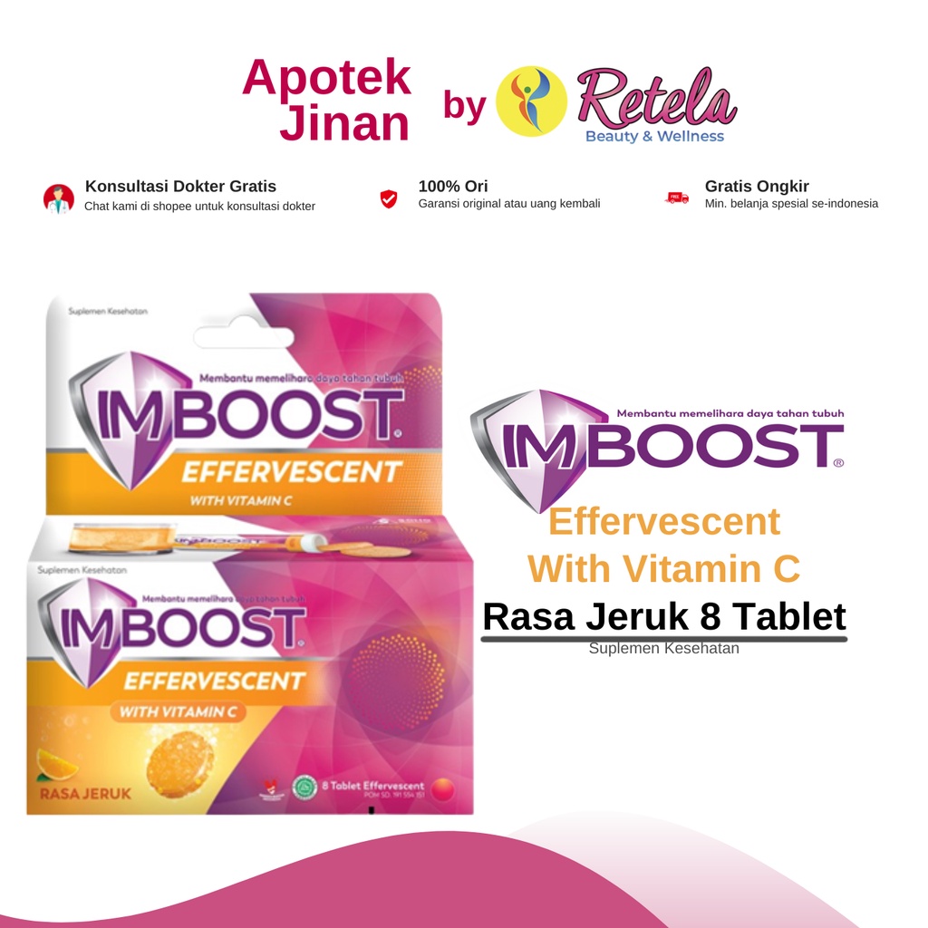 Jual IMBOOST EFFERVESCENT VIT C JERUK 1 BOX 8 TABLET | Shopee Indonesia
