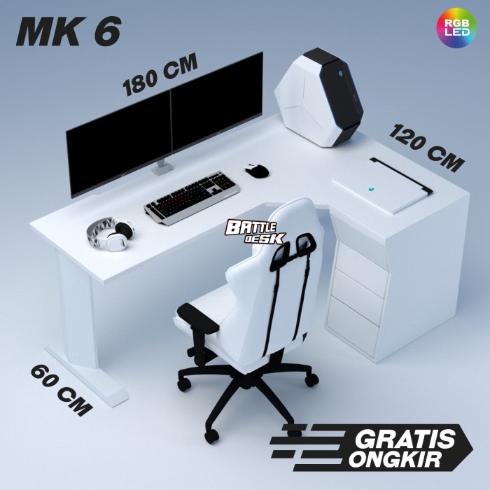 Jual Meja Meja Komputer Gaming Pc Desk Rgb Murah 180X60 - Battledesk Mk ...