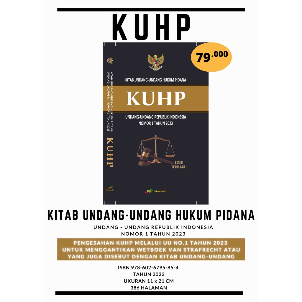 Jual KUHP EDISI TERBARU! Kitab Undang-Undang Pidana Nomor 1 Tahun 2023 Buku Kesatu Kedua Dan ...