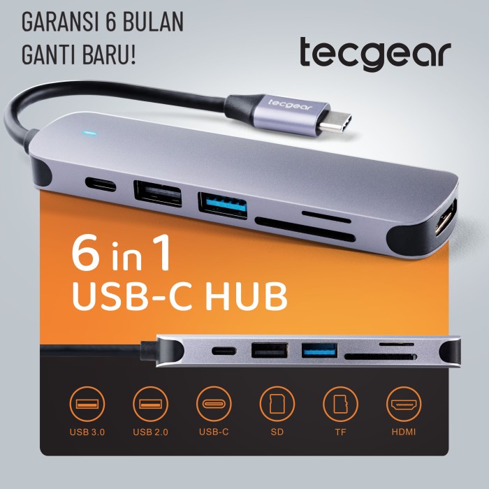 Jual Usb C Hub 6 In 1 Windows, Macbook, Ipad, Android, 4K Hdmi, Otg, Pd ...