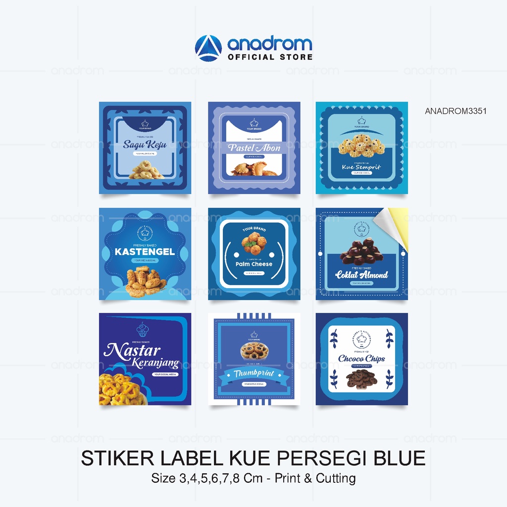 Jual Stiker Label Kue Persegi Blue | Sticker Label Kue Kering | Anadrom ...