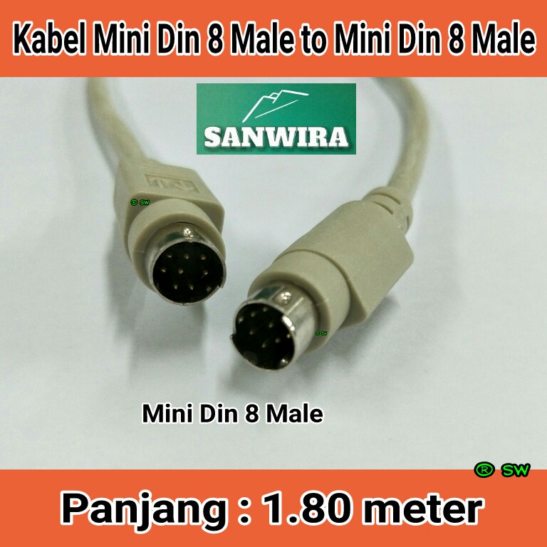 Jual Kabel Mini Din 8 Male to Mini Din 8 Male panjang 1.80 meter ...