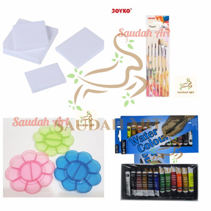 Jual Terlaris Paket Kanvas Lukis (Kanvas,Kuas,Palet,Cat Air 6Ml ...