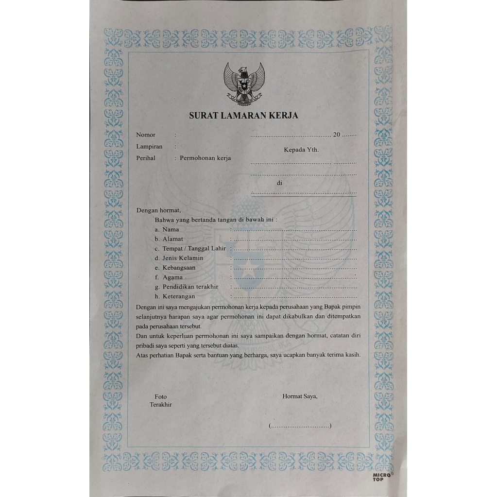 Jual Formulir Form Surat Lamaran Kerja pack 100 lbr | Shopee Indonesia
