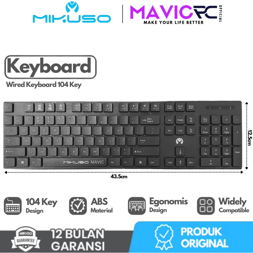 Jual MIKUSO KB-052U Wired USB Keyboard 104 Key PC Laptop Office ...