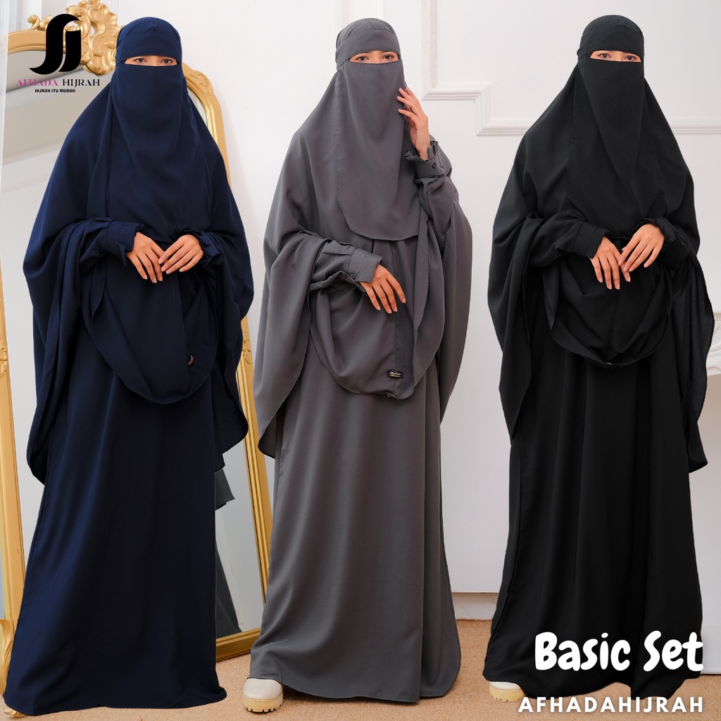 Jual Afhadahijrah - Gamis sunnah set cadar basic syari hitam jetblack ...