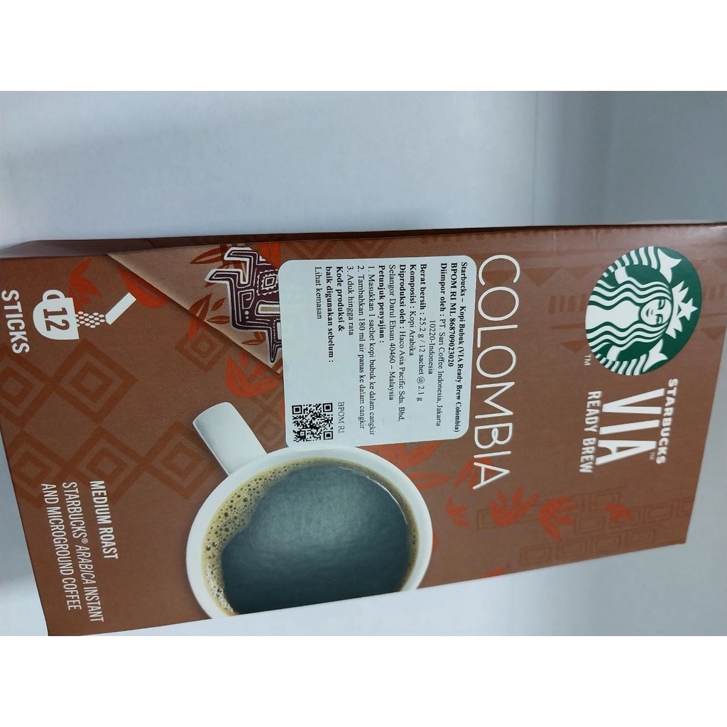 Jual Starbucks Coffee Varian Colombia VIA Ready Brew Coffee - 12 Sticks ...