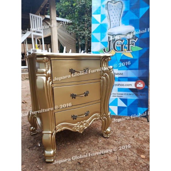 Jual Nakas bedside duco Ukir laci 3 rose gold ( nakas luxury, nakas ...